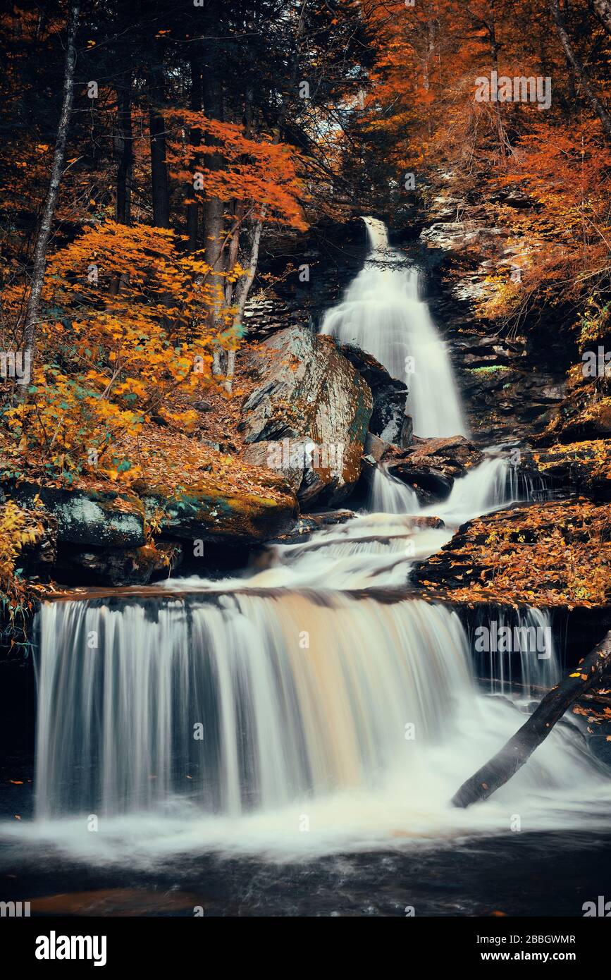 Autumn waterfalls in park with colorful foliage Stock Photo - Alamy