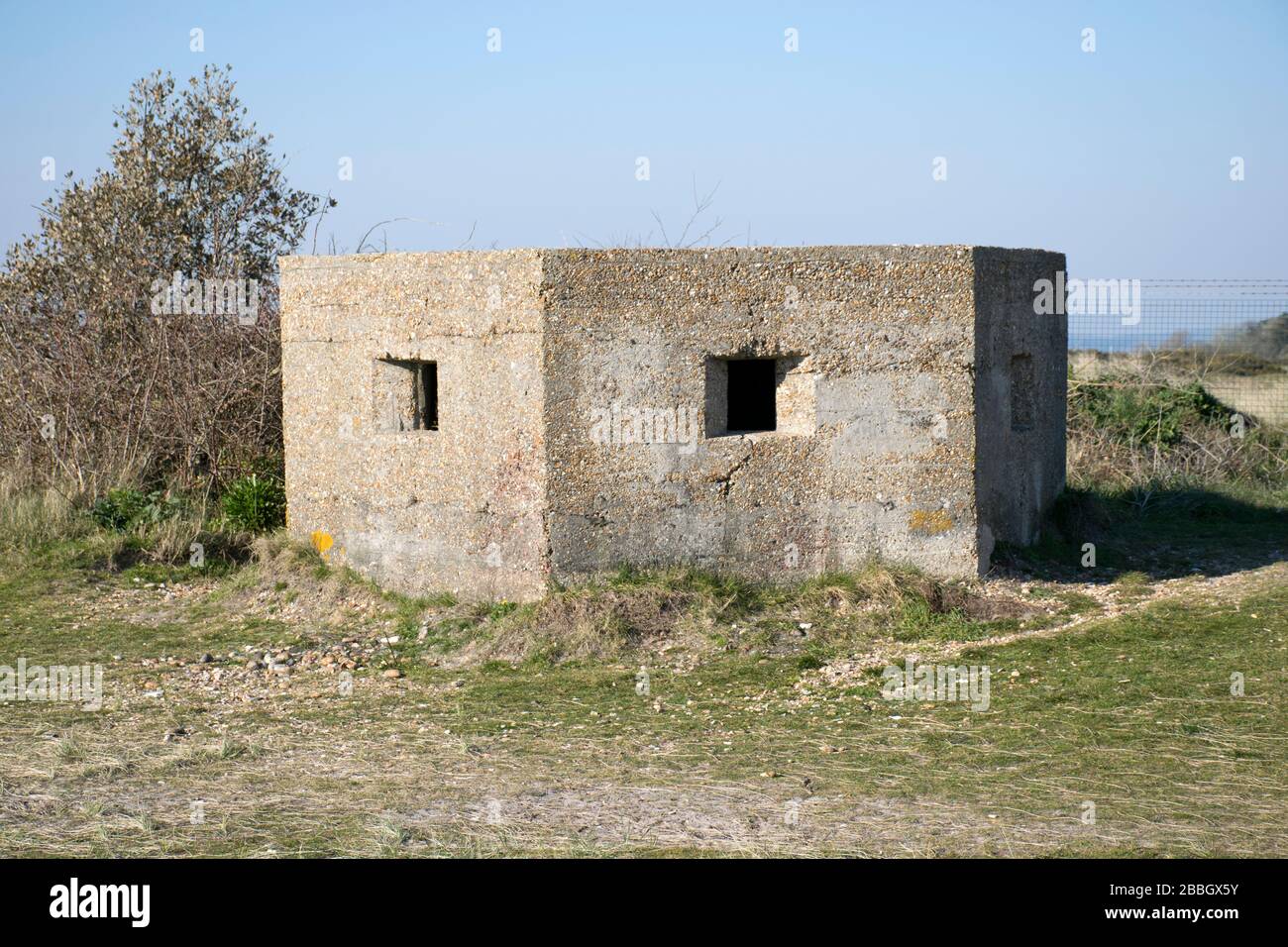 Coastal defences. WW2 pillbox on Hayling Island, Hampshire Stock Photo ...