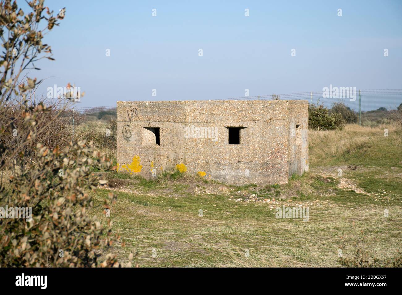 Coastal defences. WW2 pillbox on Hayling Island, Hampshire Stock Photo ...
