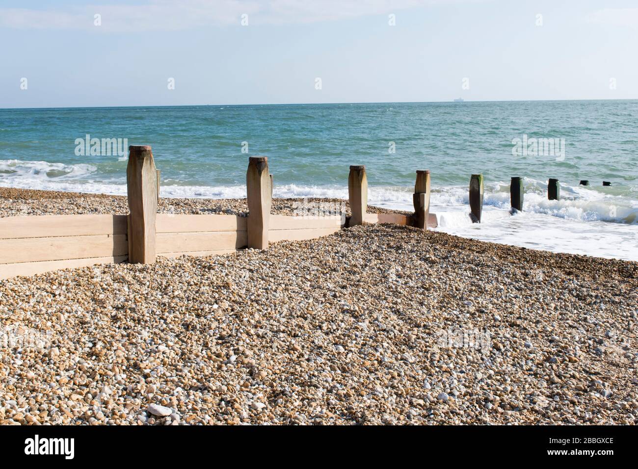 Wooden sea defences at Hayling Island, Hampshire UK Stock Photo - Alamy