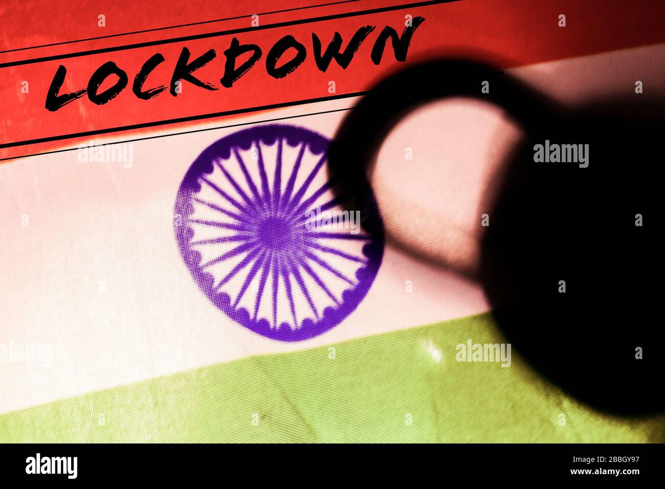 Artistic image of lockdown India for covid 19. Tricolour Indian flag ...