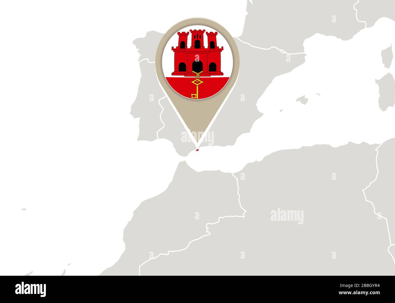 Map with highlighted Gibraltar map and flag Stock Vector Image & Art - Alamy