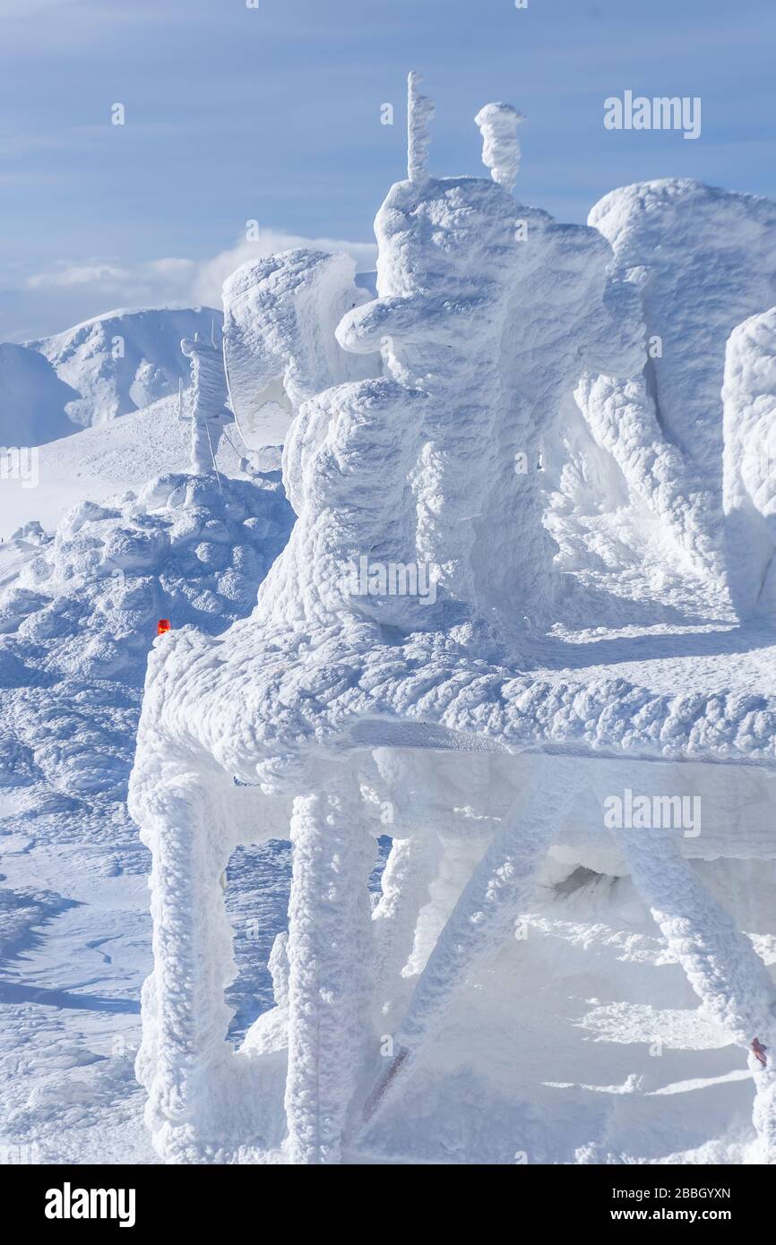 frozen buildings on the mountain top Stock Photo - Alamy