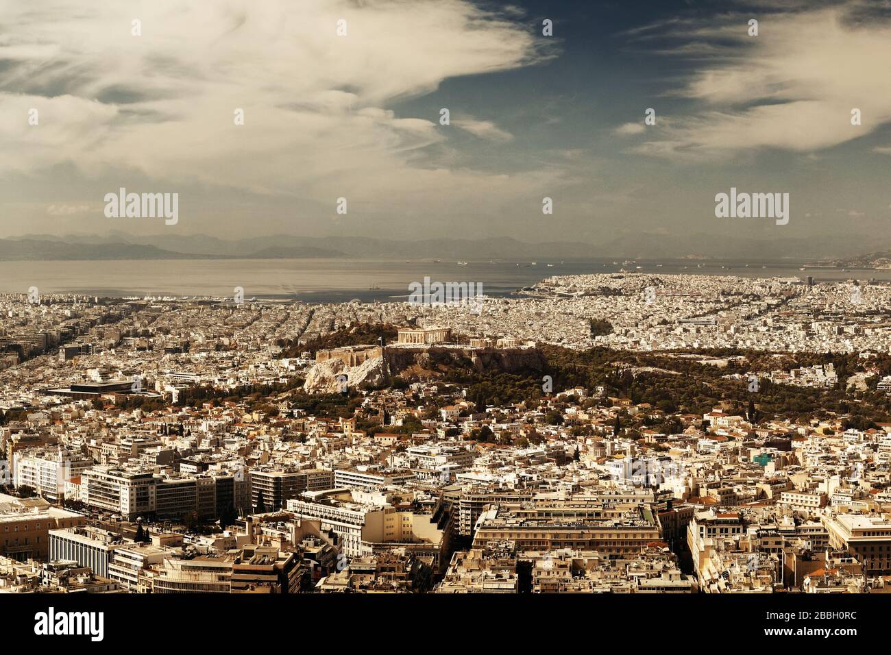 Athens skyline viewed from Mt Lykavitos with Acropolis, Greece Stock ...