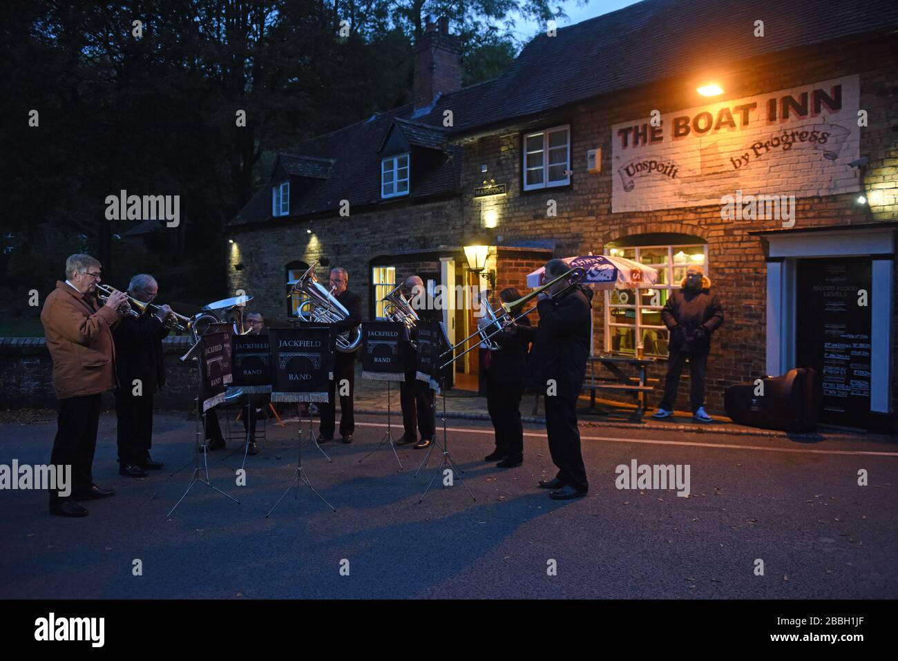 The Jackfield Brass Band perform outside The Boat Inn to commemorate ...