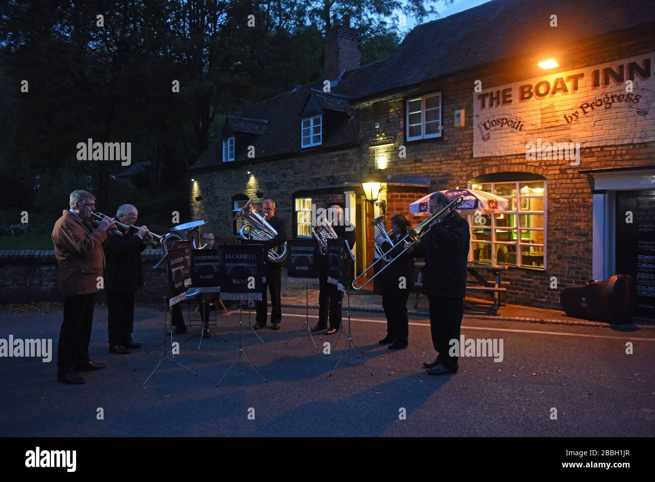 The Jackfield Brass Band perform outside The Boat Inn to commemorate ...