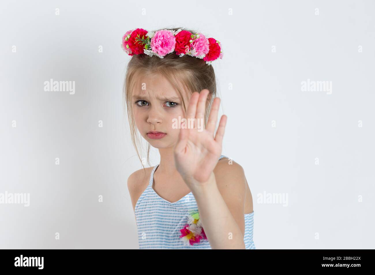 No. Stop! Closeup girl showing hand signaling to stop violence and pain ...
