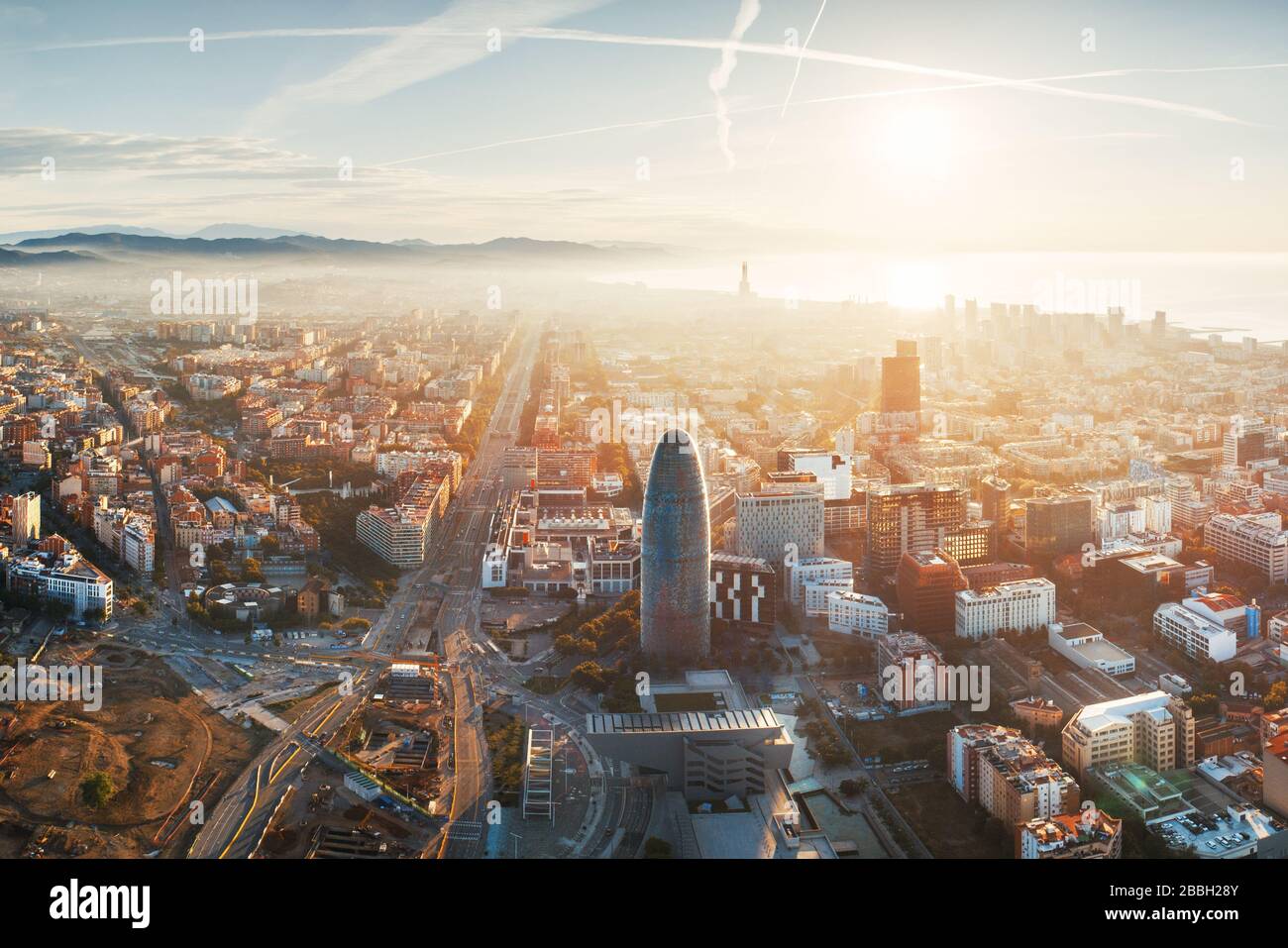 Barcelona skyline aerial view with buildings in Spain Stock Photo - Alamy