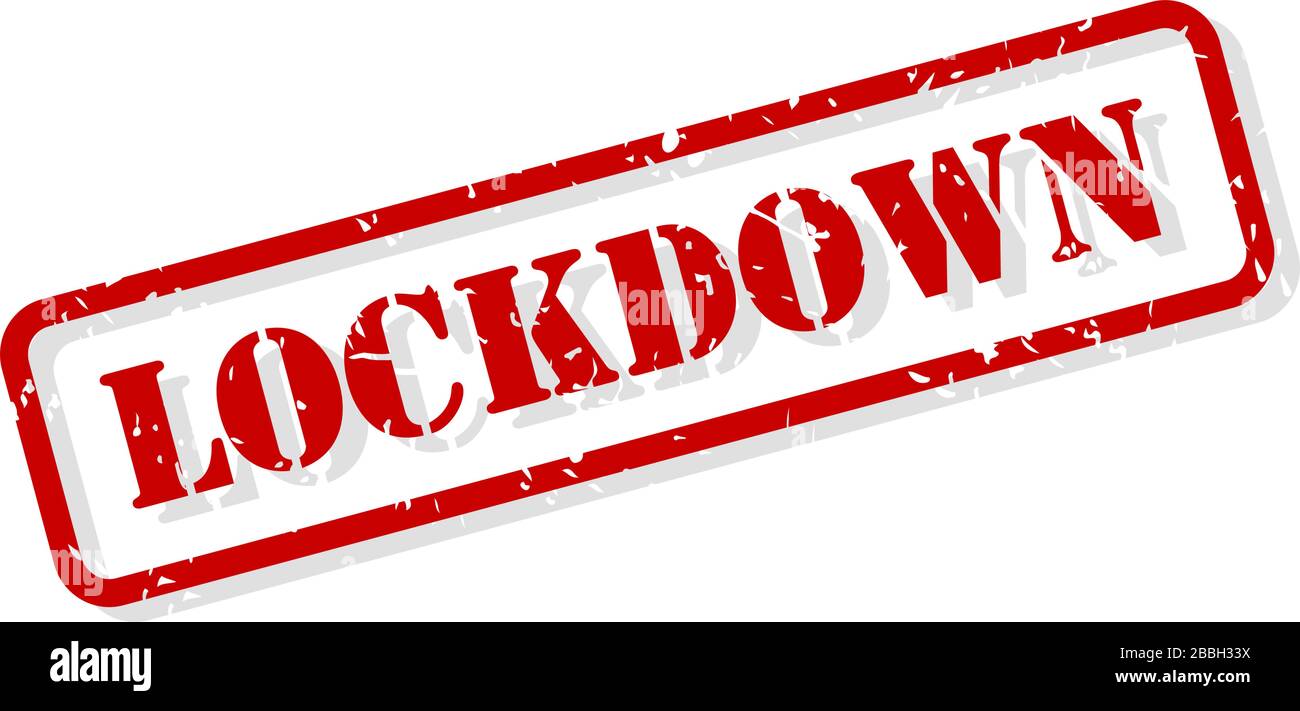 Lockdown concept in red rubber stamp vector isolated on white Stock ...