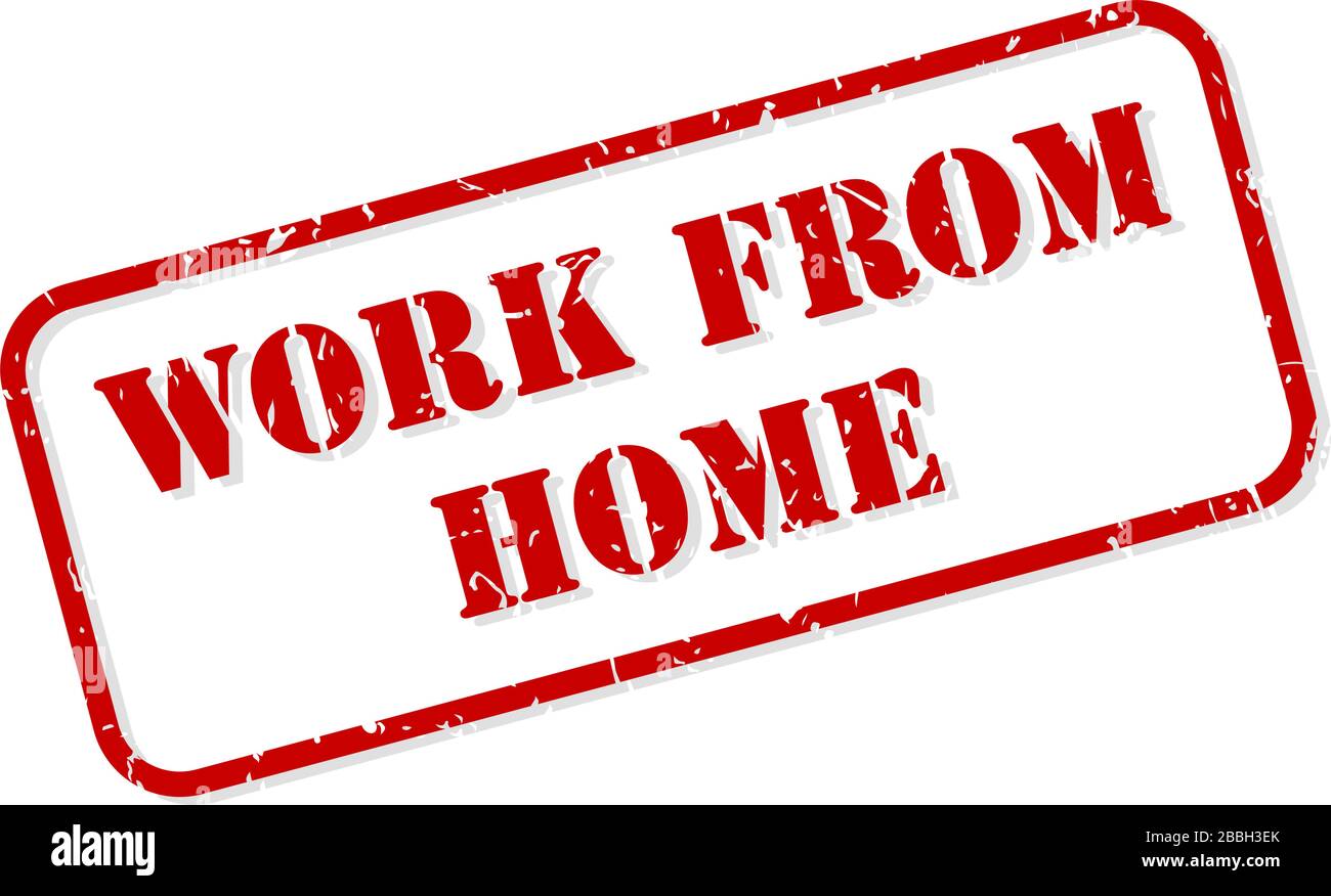 Work from home concept in red rubber stamp vector isolated on white ...