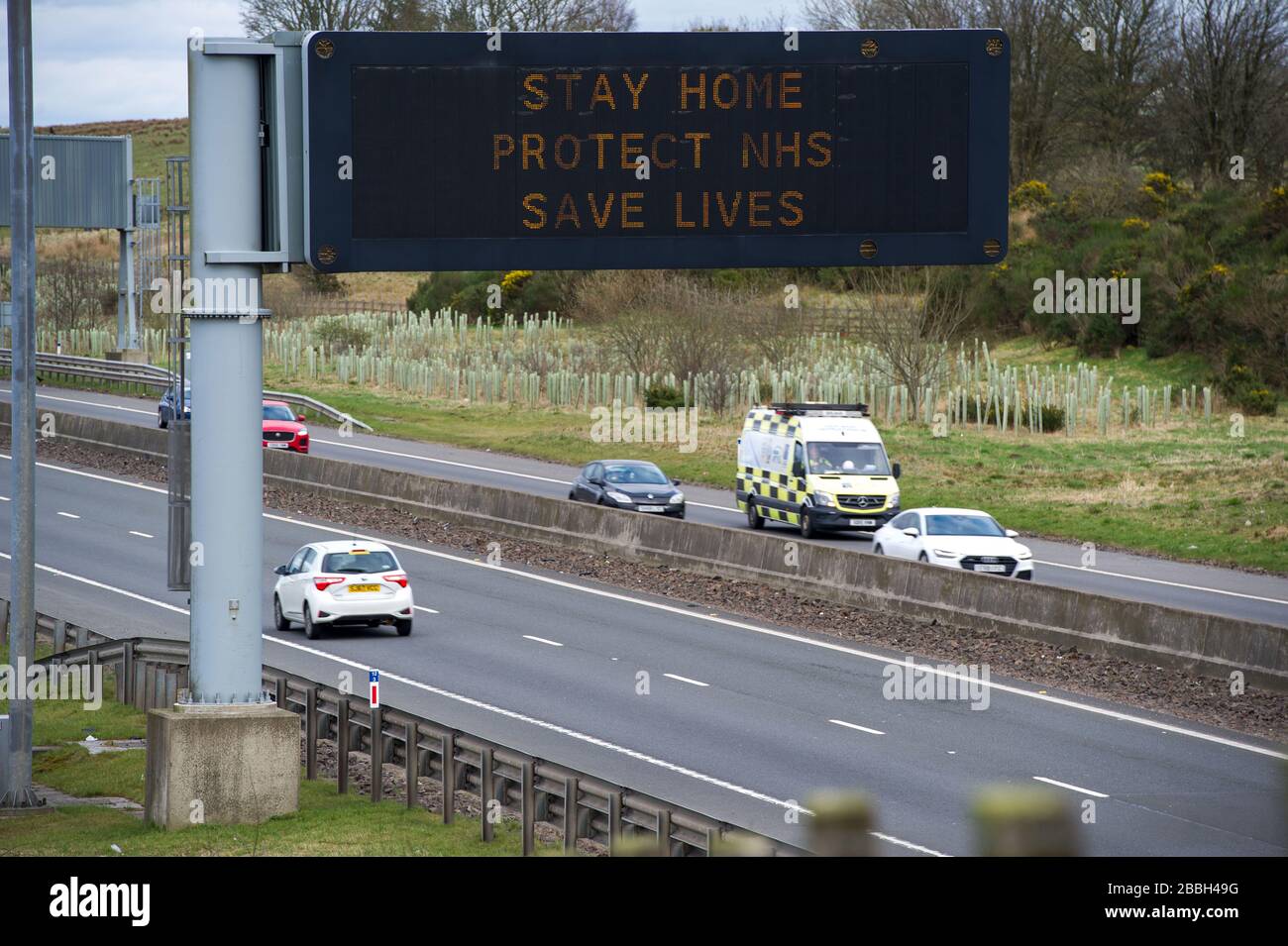 Cumbernauld, Scotland, UK. 31st Mar, 2020. Pictured: Motorway signs ...