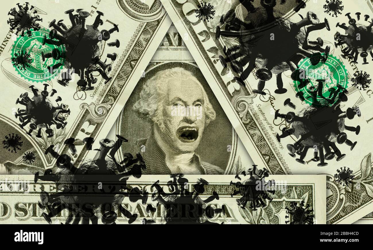 Emotional yelling George Washington surrounded by the coronavirus Stock ...