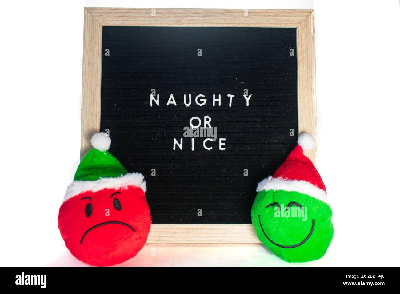 A Black and White Sign With a Birch Frame That Says Naughty or Nice ...