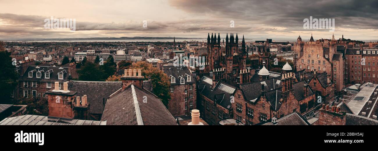 Edinburgh city rooftop view with historical architectures. United ...