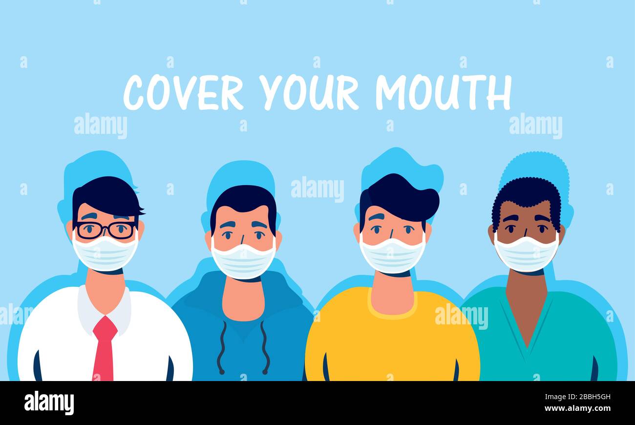 men using face mask with cover your mouth lettering Stock Vector Image ...