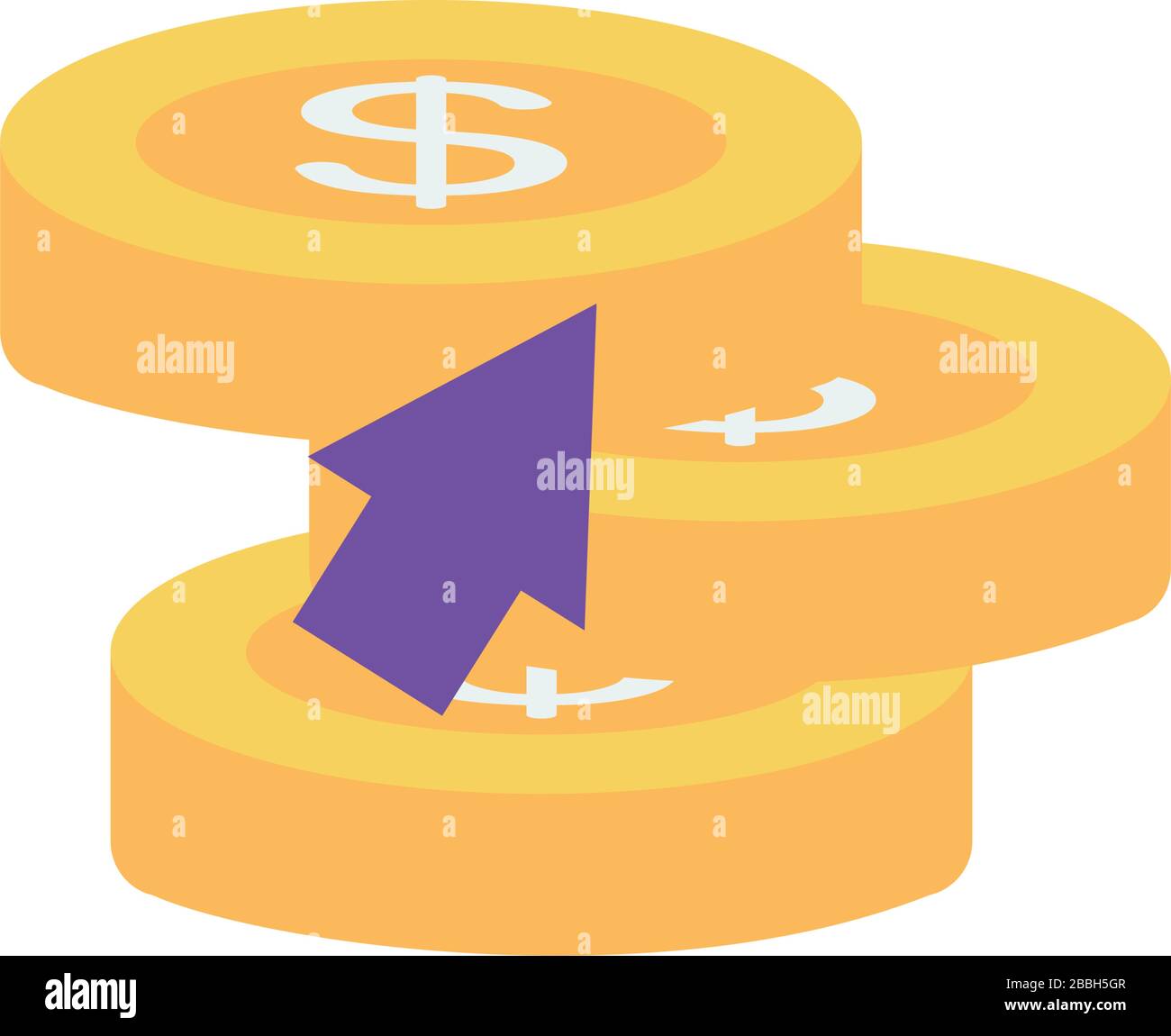 money coins and cursor icon over white background, flat style, vector ...