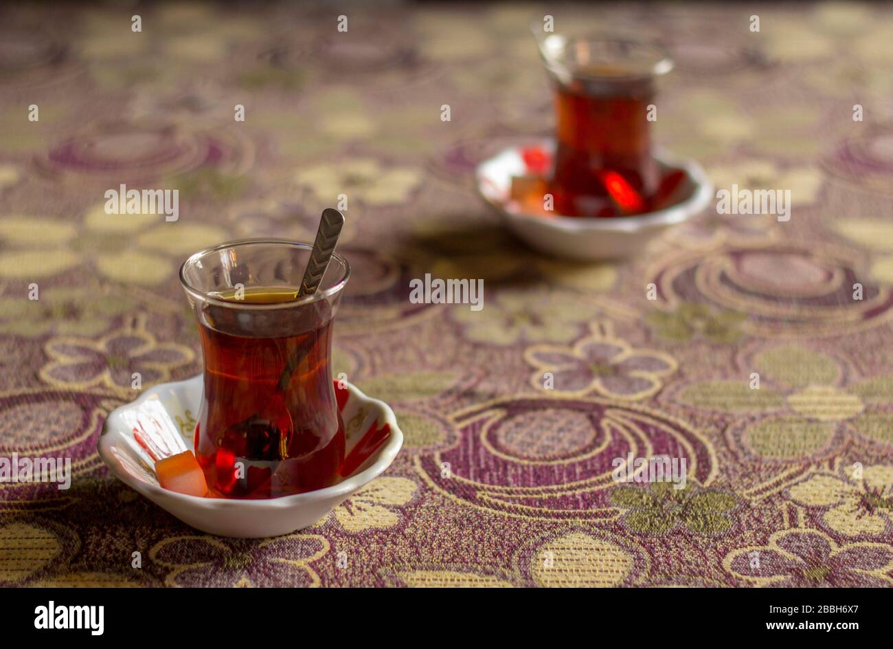 traditional turkish tea on a wooden fence Stock Photo - Alamy