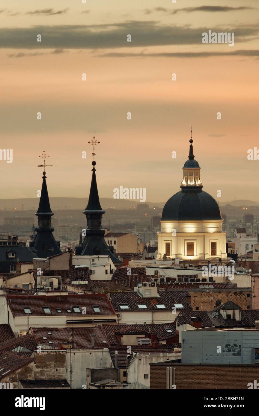 Madrid rooftop view of the city skyline at sunset in Spain Stock Photo ...