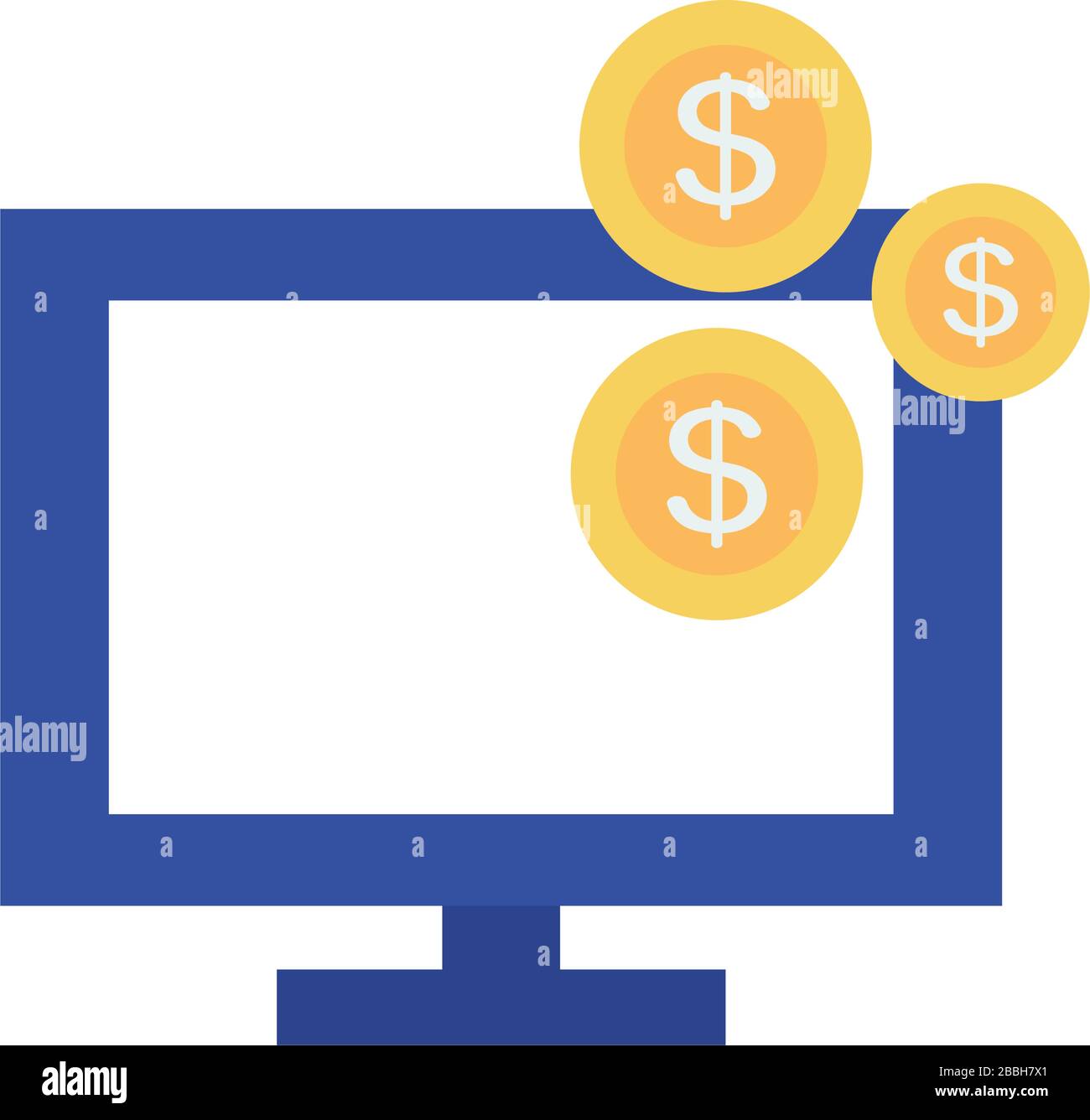 computer with money coins icon over white background, flat style ...