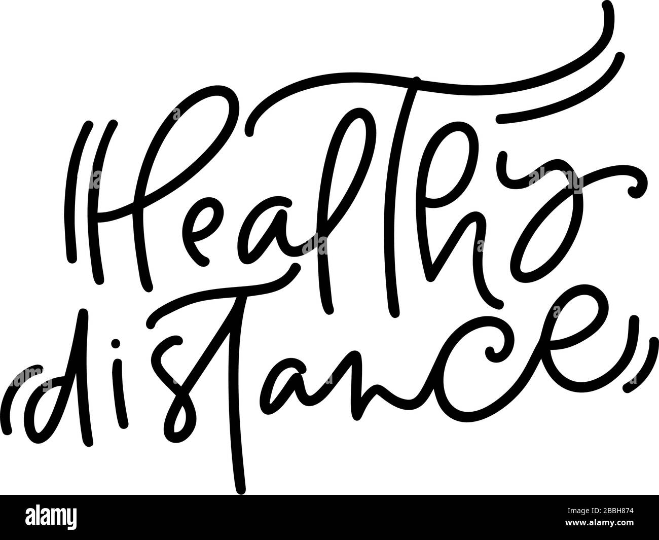 Healthy distance logo vector monoline calligraphy text. Reduce risk of ...