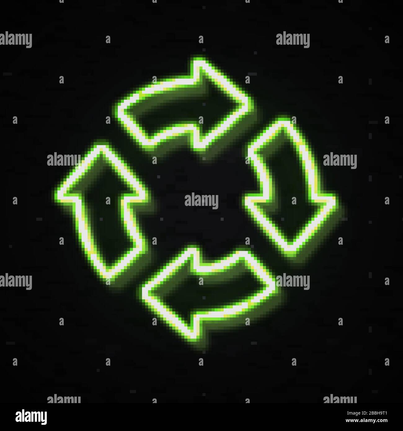 3d green neon 4 in circle arrows on black brick background. Zero Waste ...