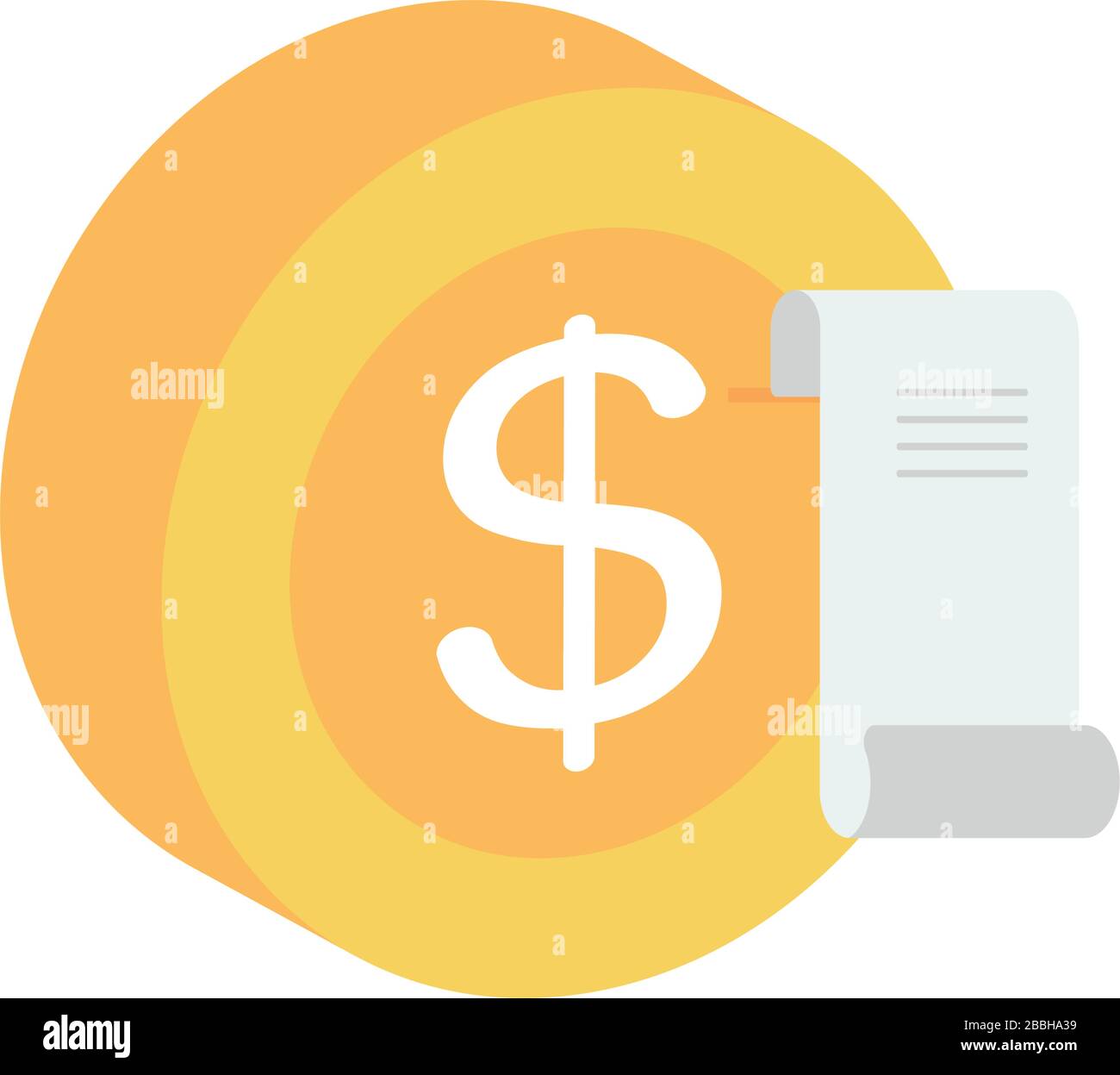 money coin and invoice icon over white background, flat style, vector ...
