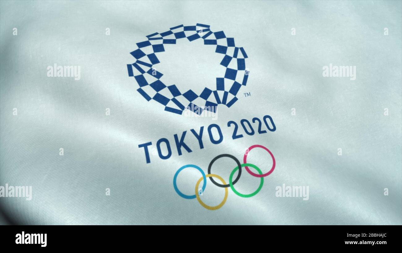 RUSSIA, MOSCOW, MARCH 2020: Flag of the olympic games in Tokyo 2020 ...