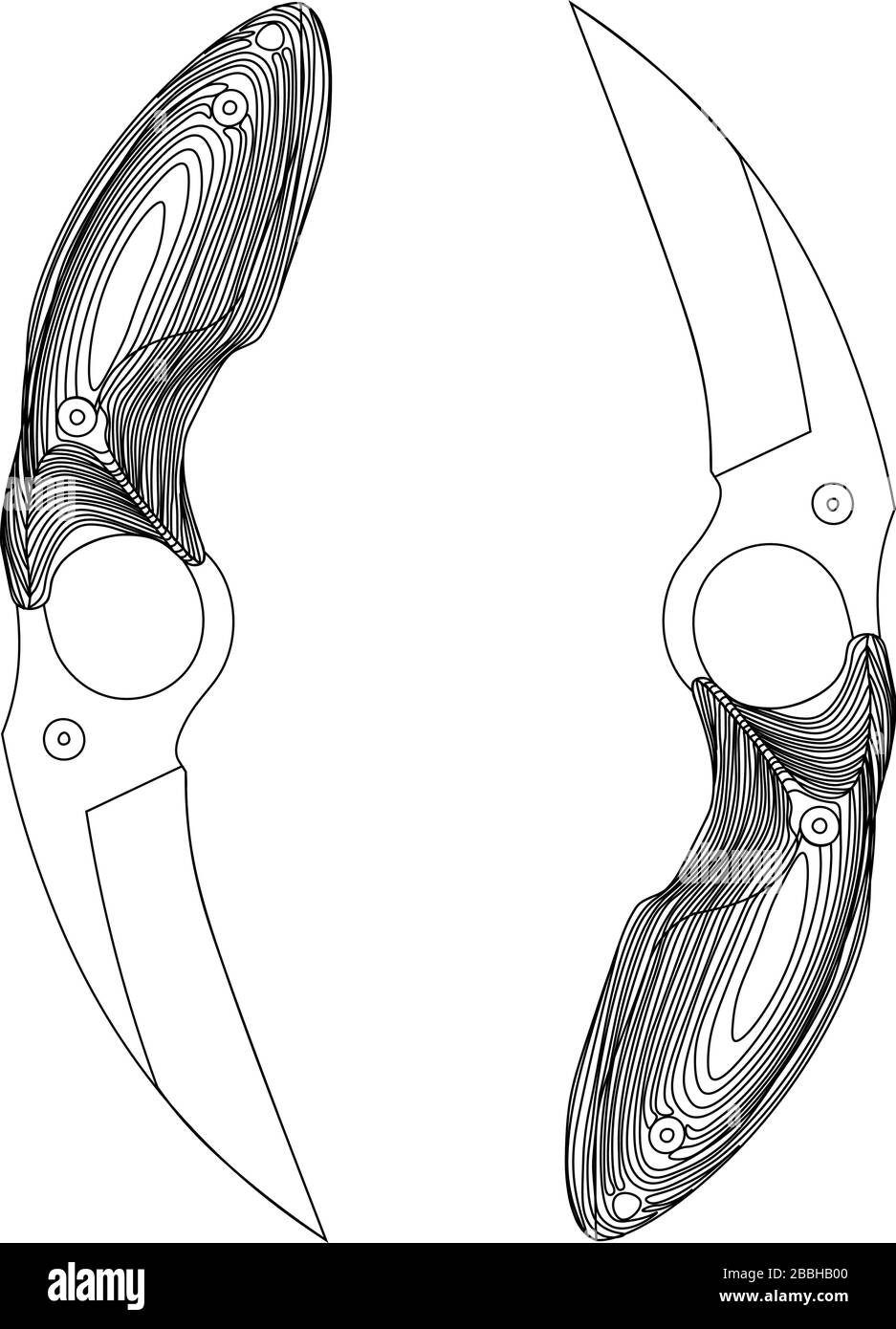 Black contour sketch illustration of two tactical pocket knives ...