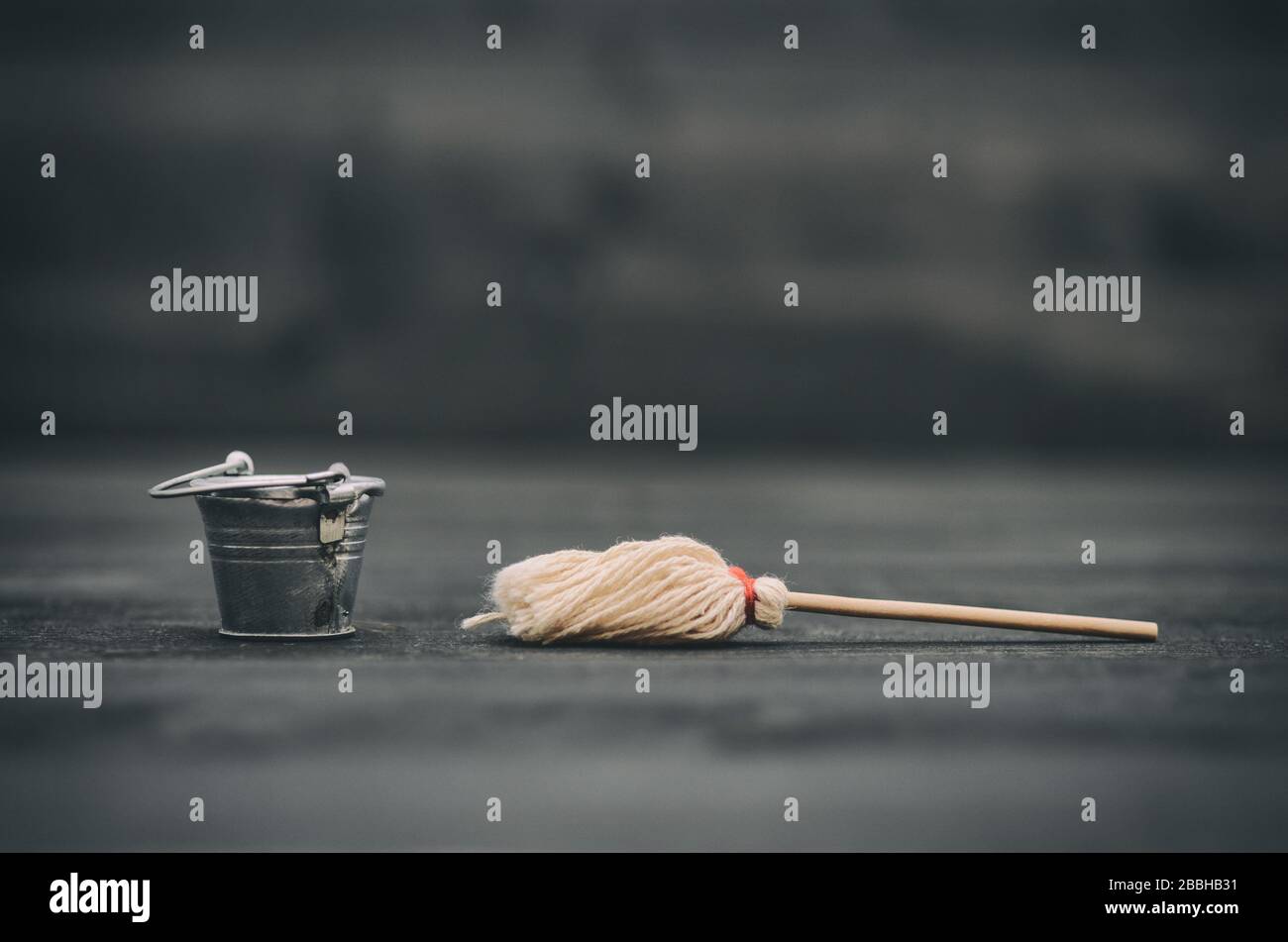 Metal bucket and mop, bucket and broom, cleaning concept Stock Photo ...