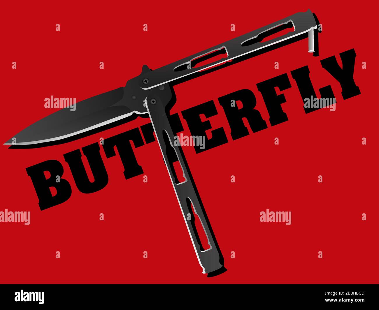 Realistic black balisong or butterly knife in the word 'butterfly' on ...