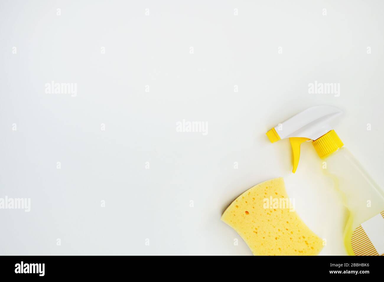 Cleaning agent in a spray bottle. Top view of cleaning product and ...