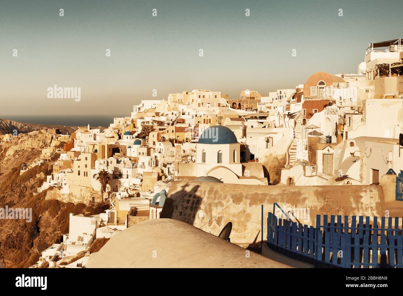 Santorini skyline with buildings in Greece Stock Photo - Alamy