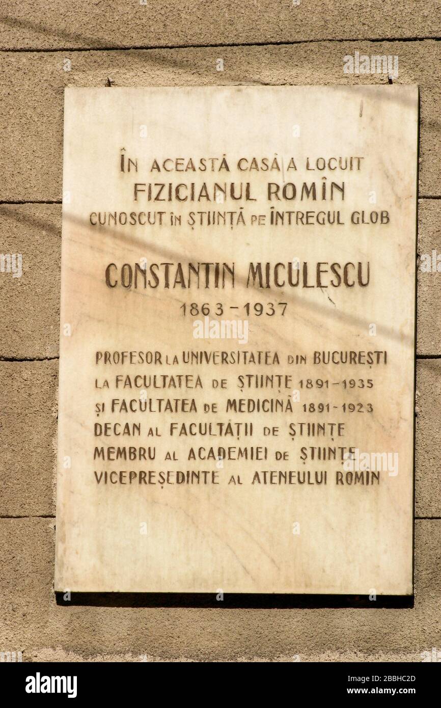 Bucharest, Romania. Commemorative plaque for the Romanian physician ...
