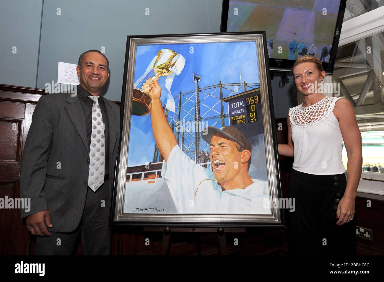 Former Surrey star Adam Hollioake (left) during the unveiling of a work ...
