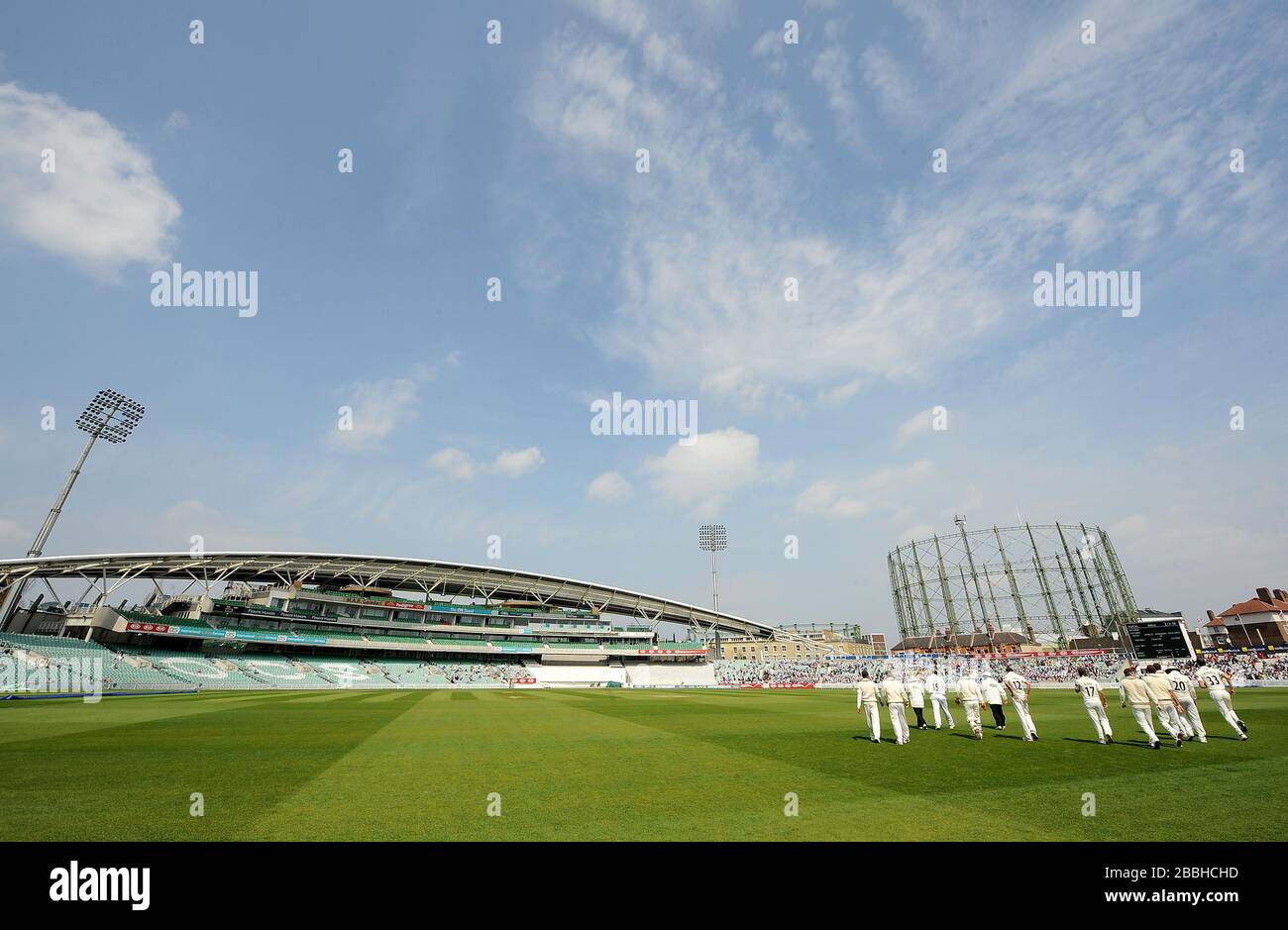 Surrey players make their way on to the pitch at the Kia Oval prior to ...