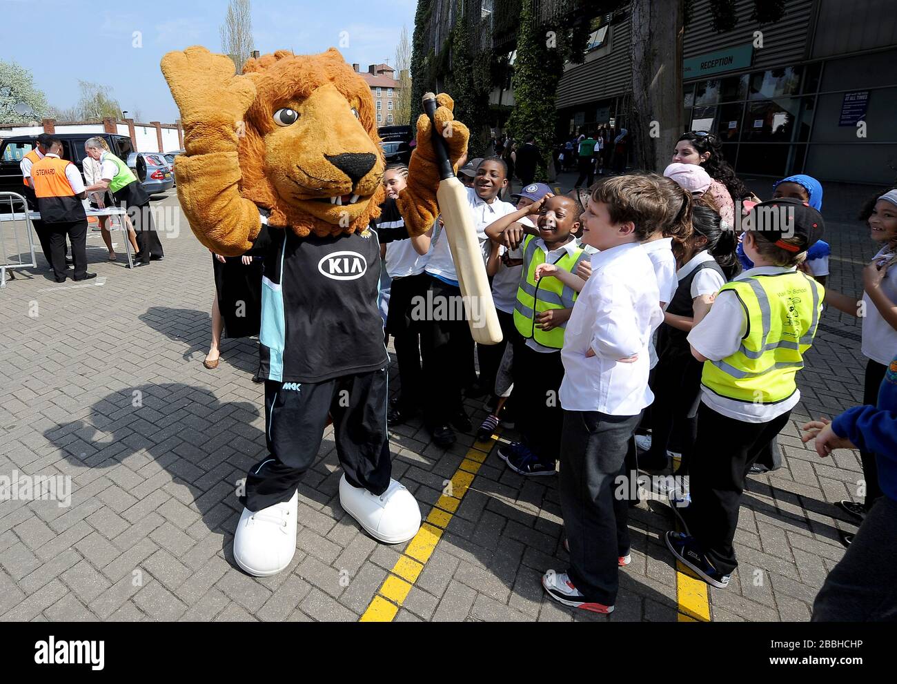 Surrey Lion's mascot Caesar the Lion entertains the children before the ...