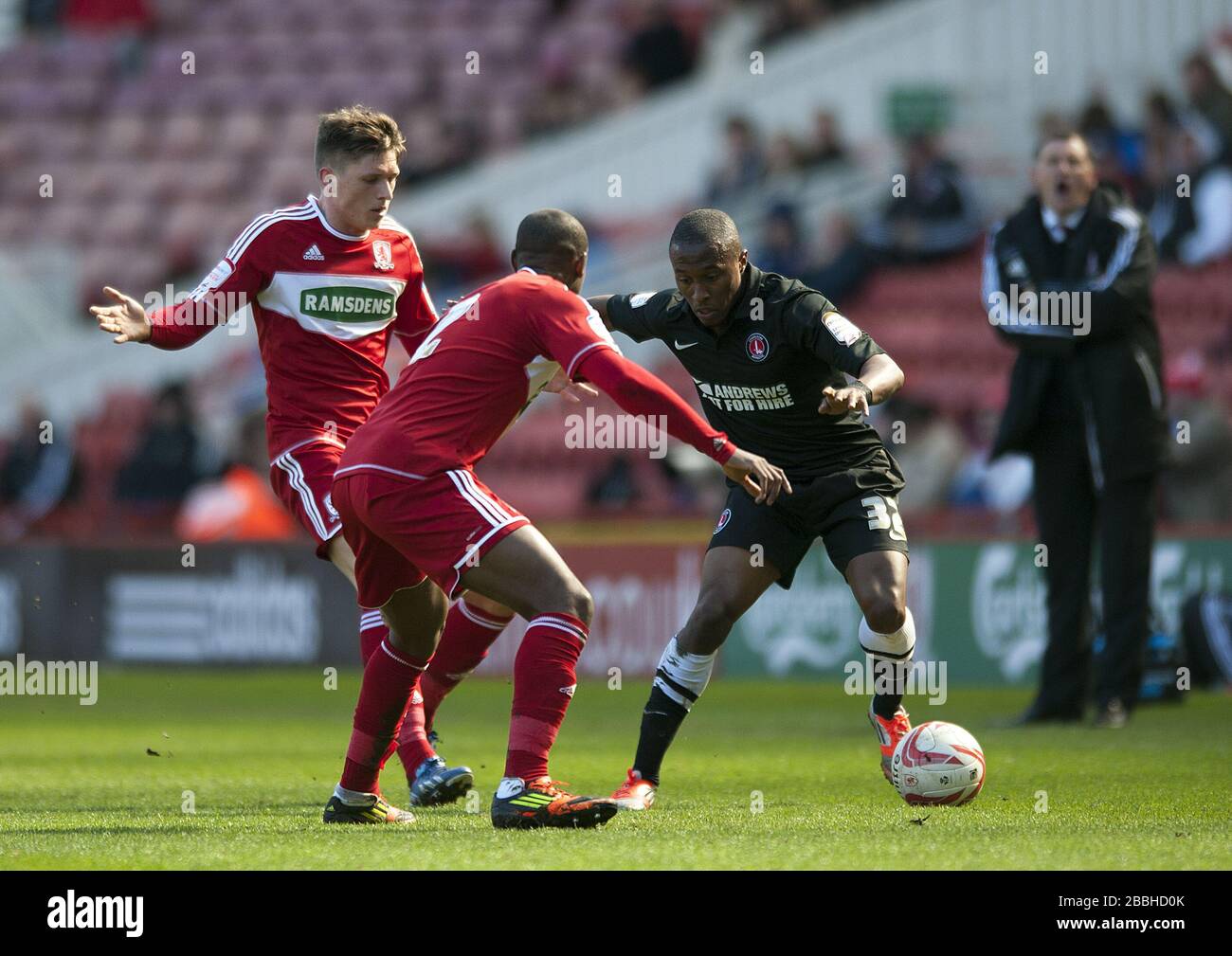 Charlton Athletic's Callum Harriott (right) runs at the Middlesbrough ...