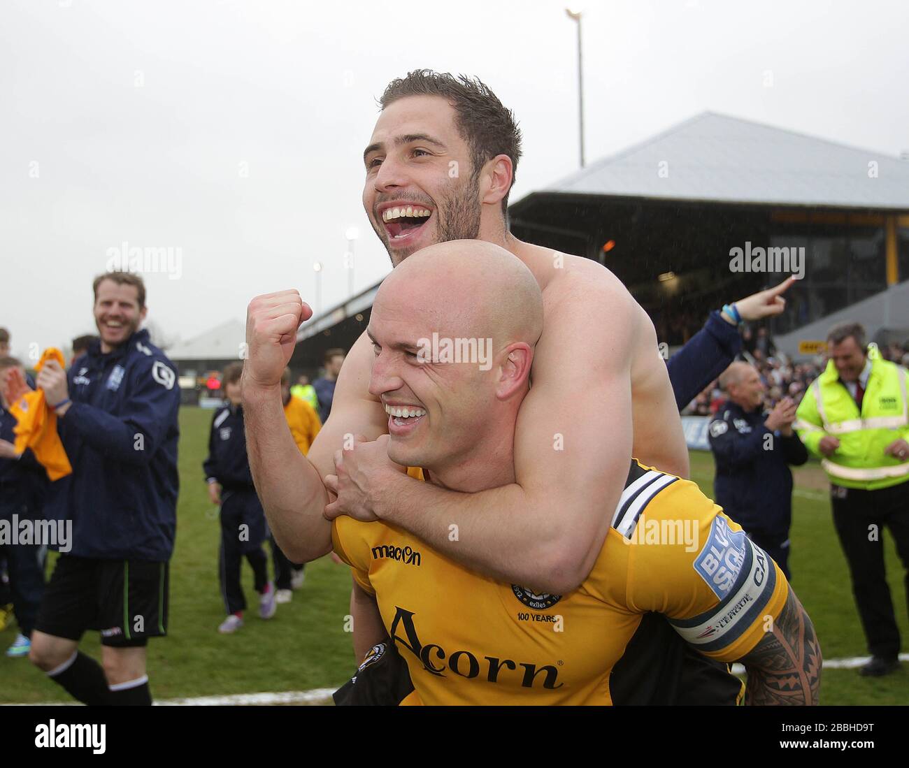 Newport AFC's captain David Pipe celebrates the win against Grimsby ...