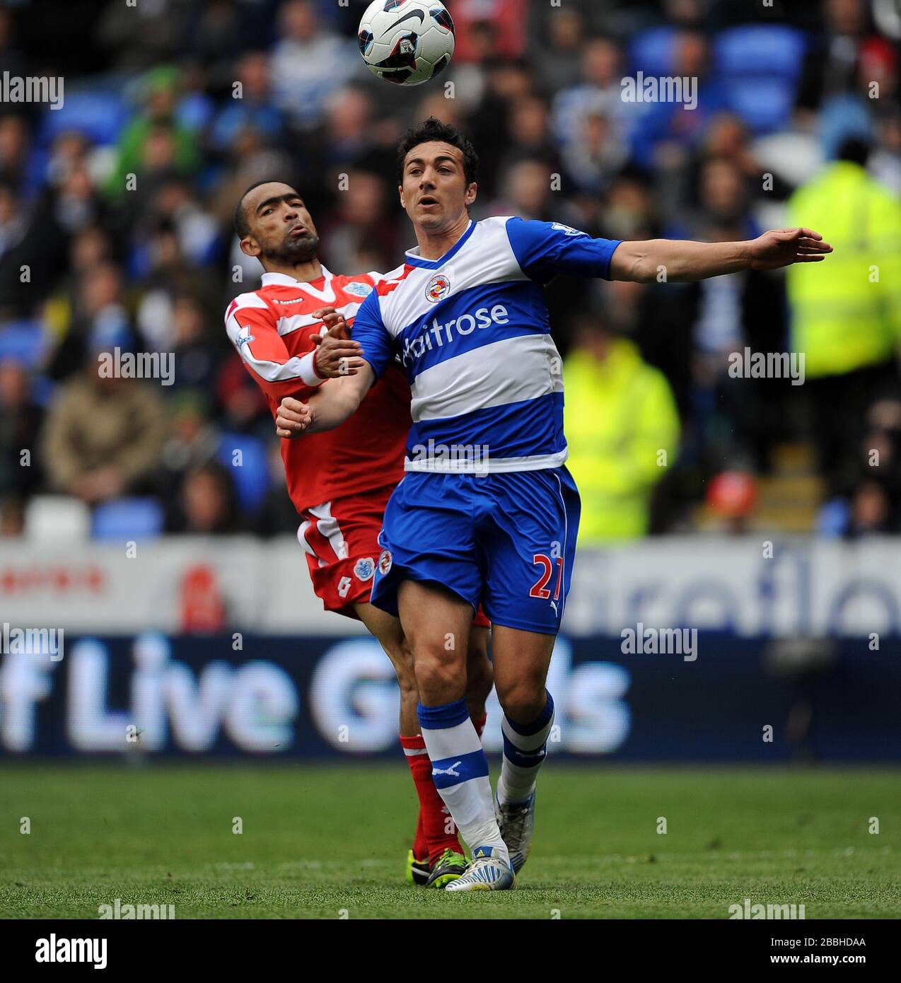 Readings' Stephen Kelly (front) and Queens Park Rangers' Jose Bosingwa ...