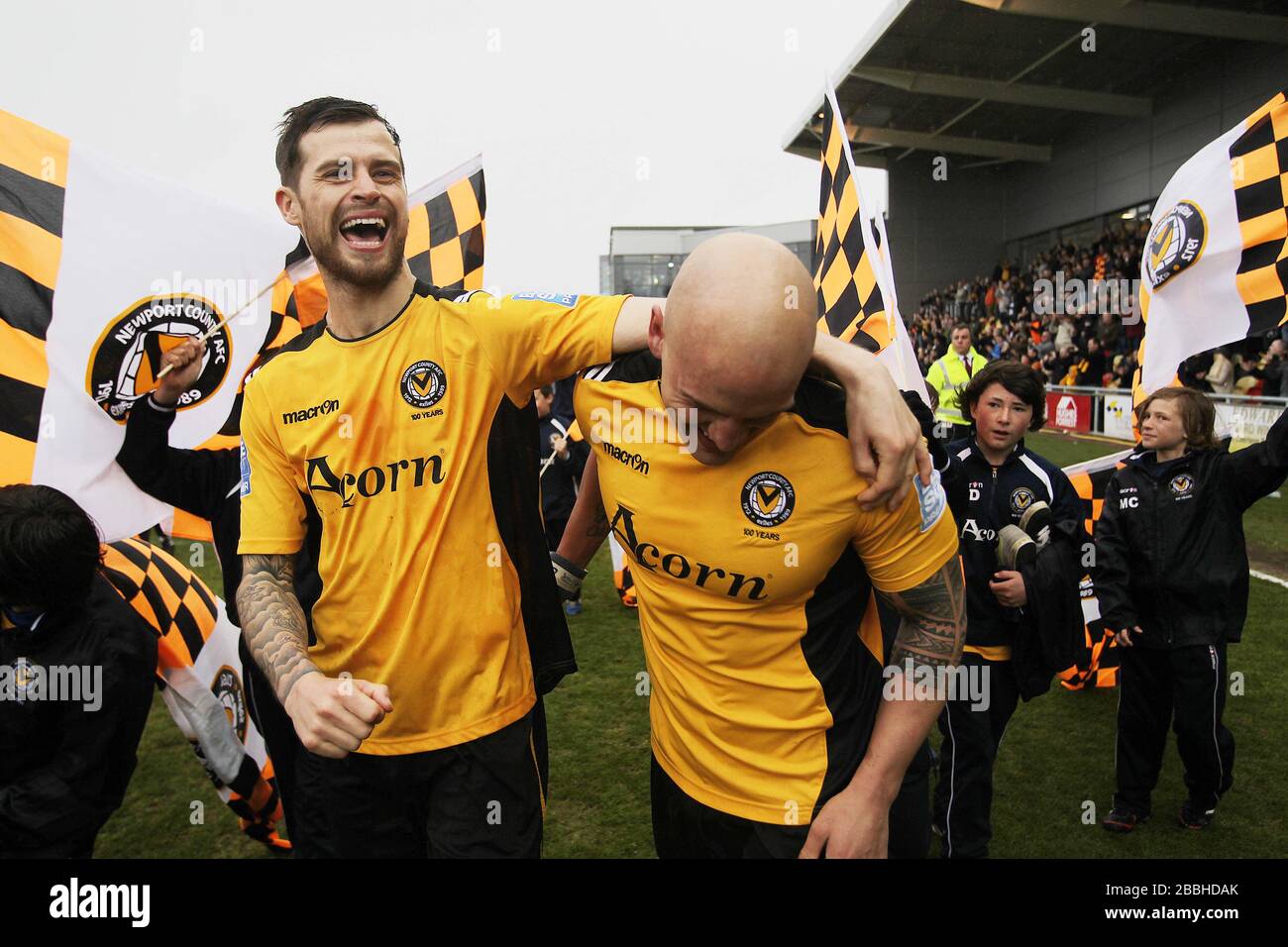 Newport AFC's Byron Anthony & team mate David Pipe (R) celebrate their ...