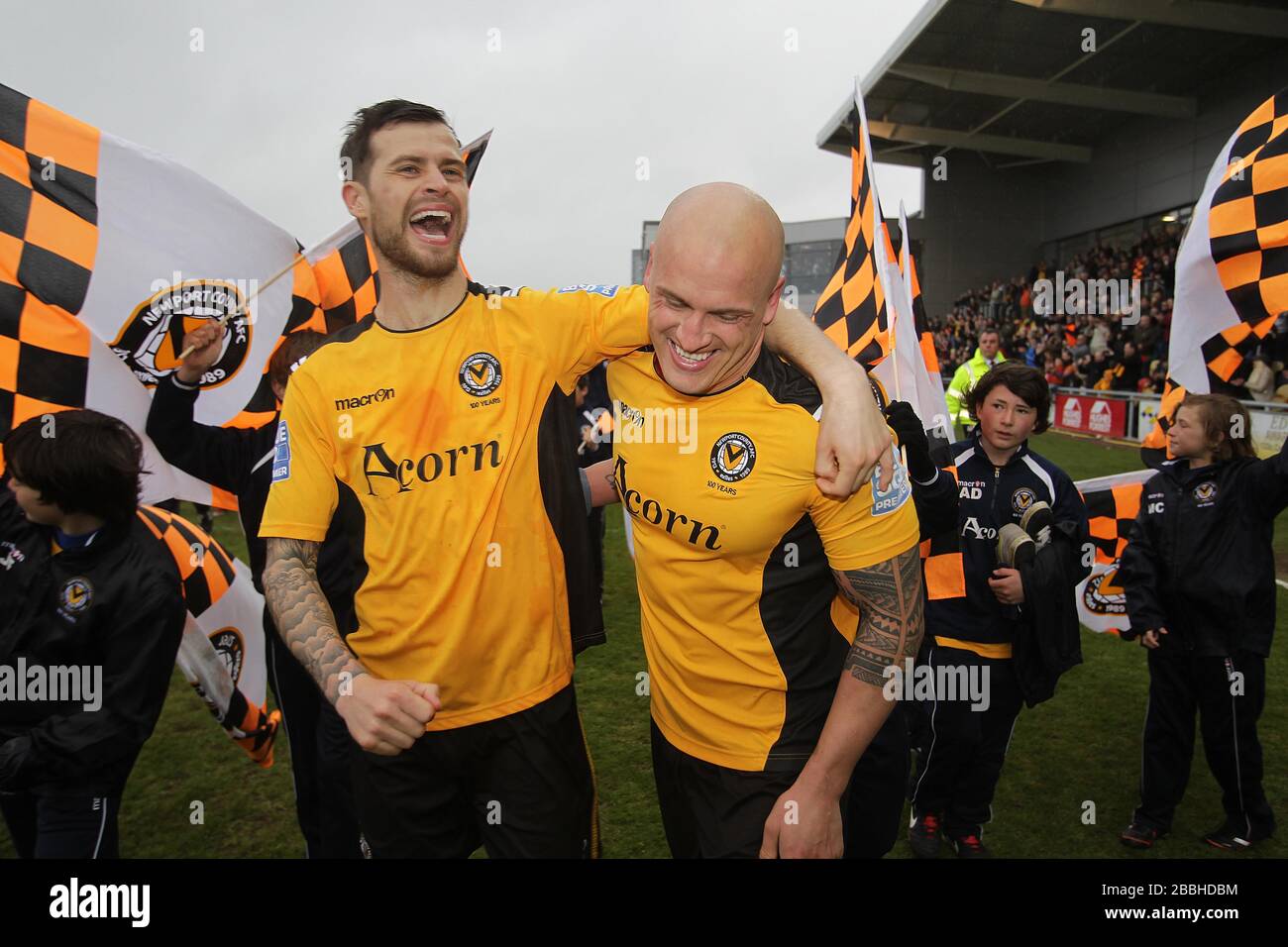 Newport AFC's Byron Anthony & team mate David Pipe (R) celebrate their ...