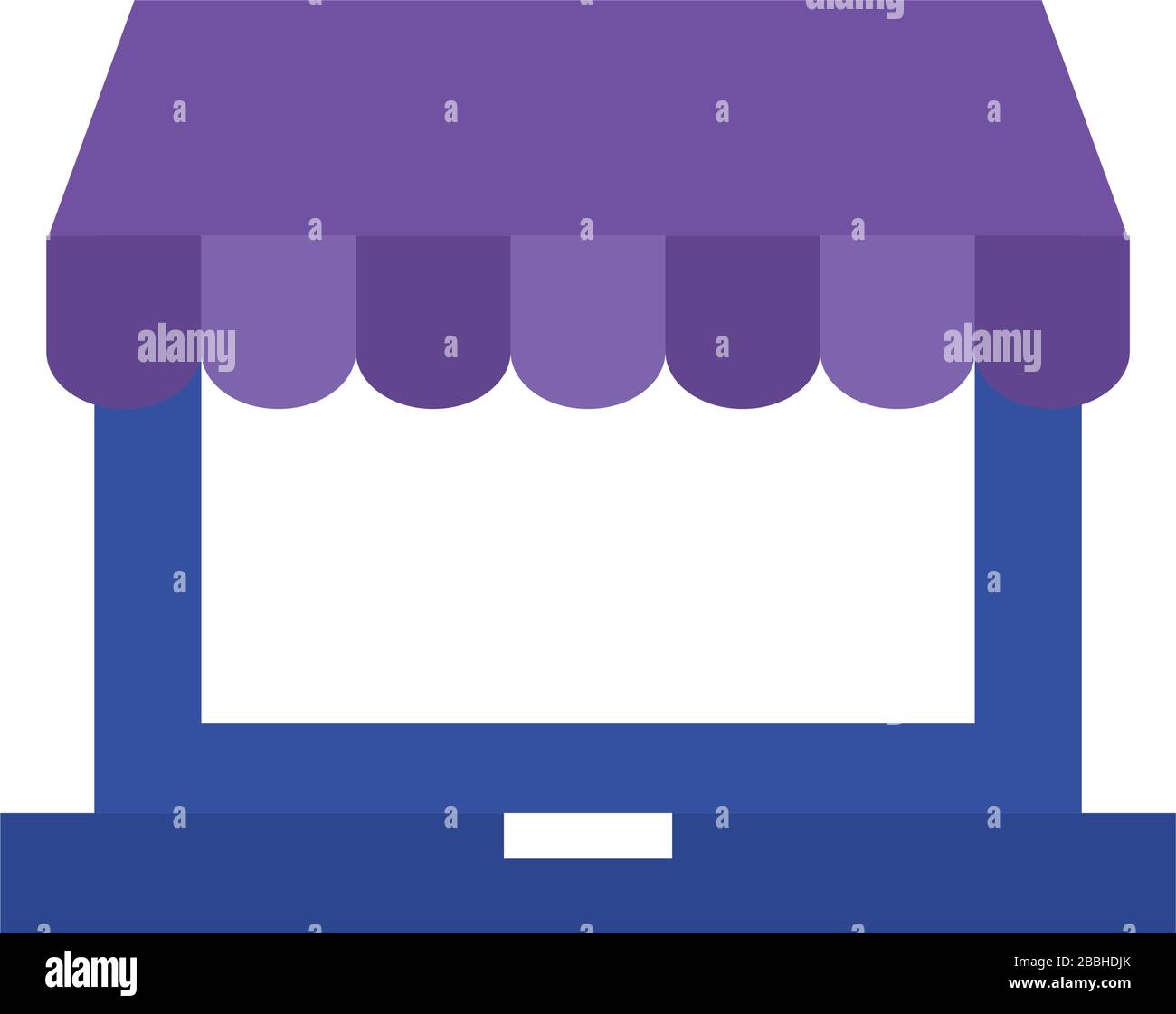 laptop computer with store tent icon over white background, flat style ...