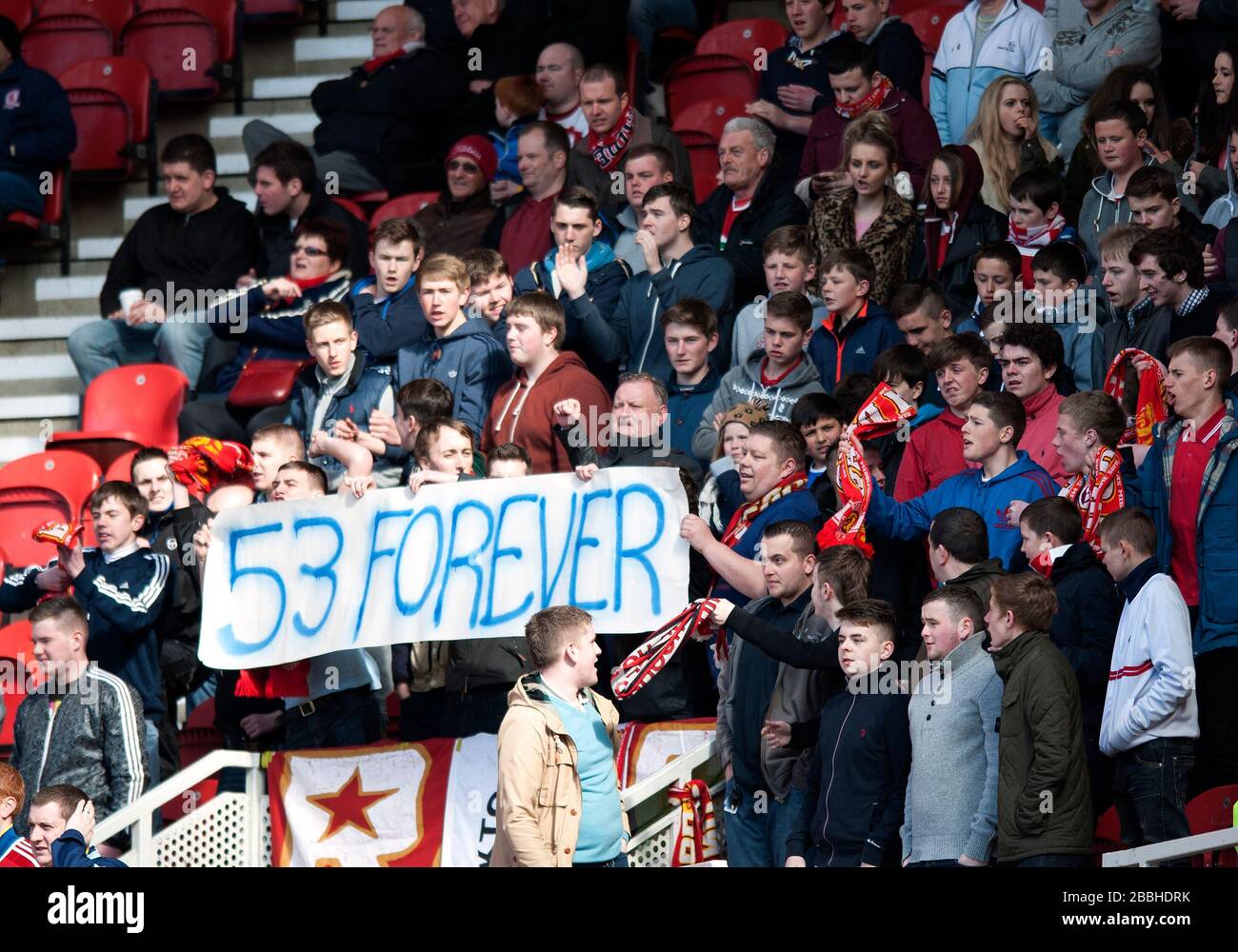 Middlesbrough fans in the stands with a '53 Forever' banner Stock Photo ...