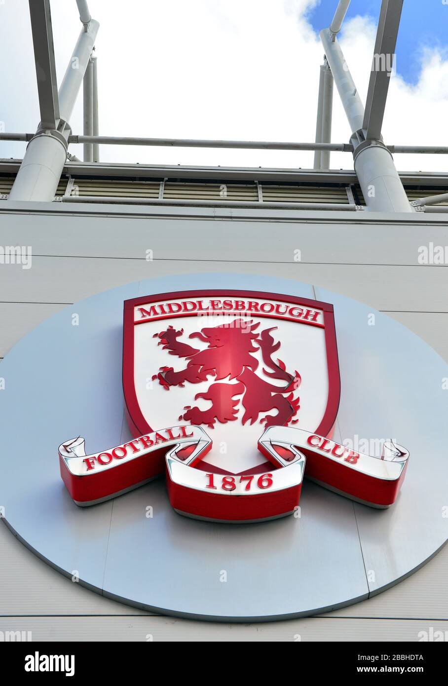 General view of Middlesbrough's club badge on the side of the Riverside ...