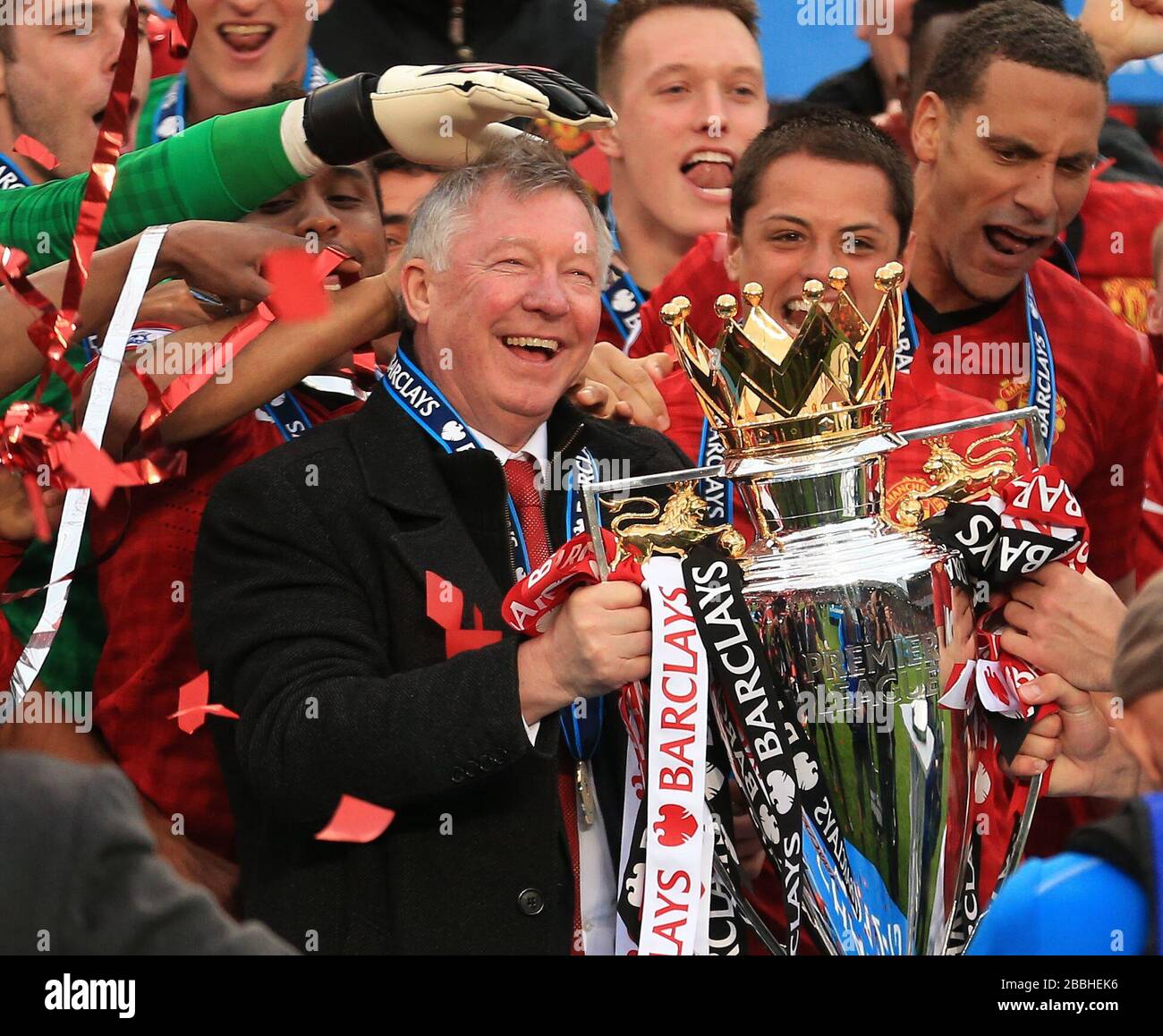 Manchester United manager Sir Alex Ferguson lifts the Barclays Premier ...