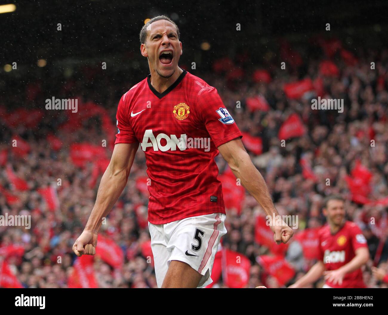 Manchester United's Rio Ferdinand celebrates scoring their second goal ...