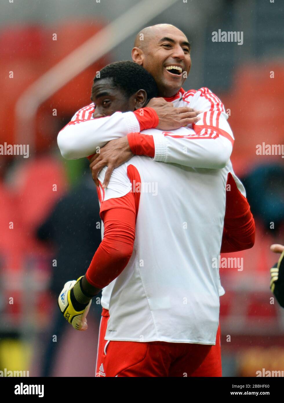 Benfica's Luisao (top) and Ola John during training at the Amsterdam ...