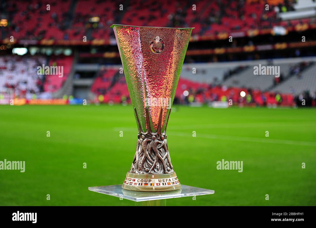 UEFA Europa League trophy reflecting Benfica's red colour on display ...
