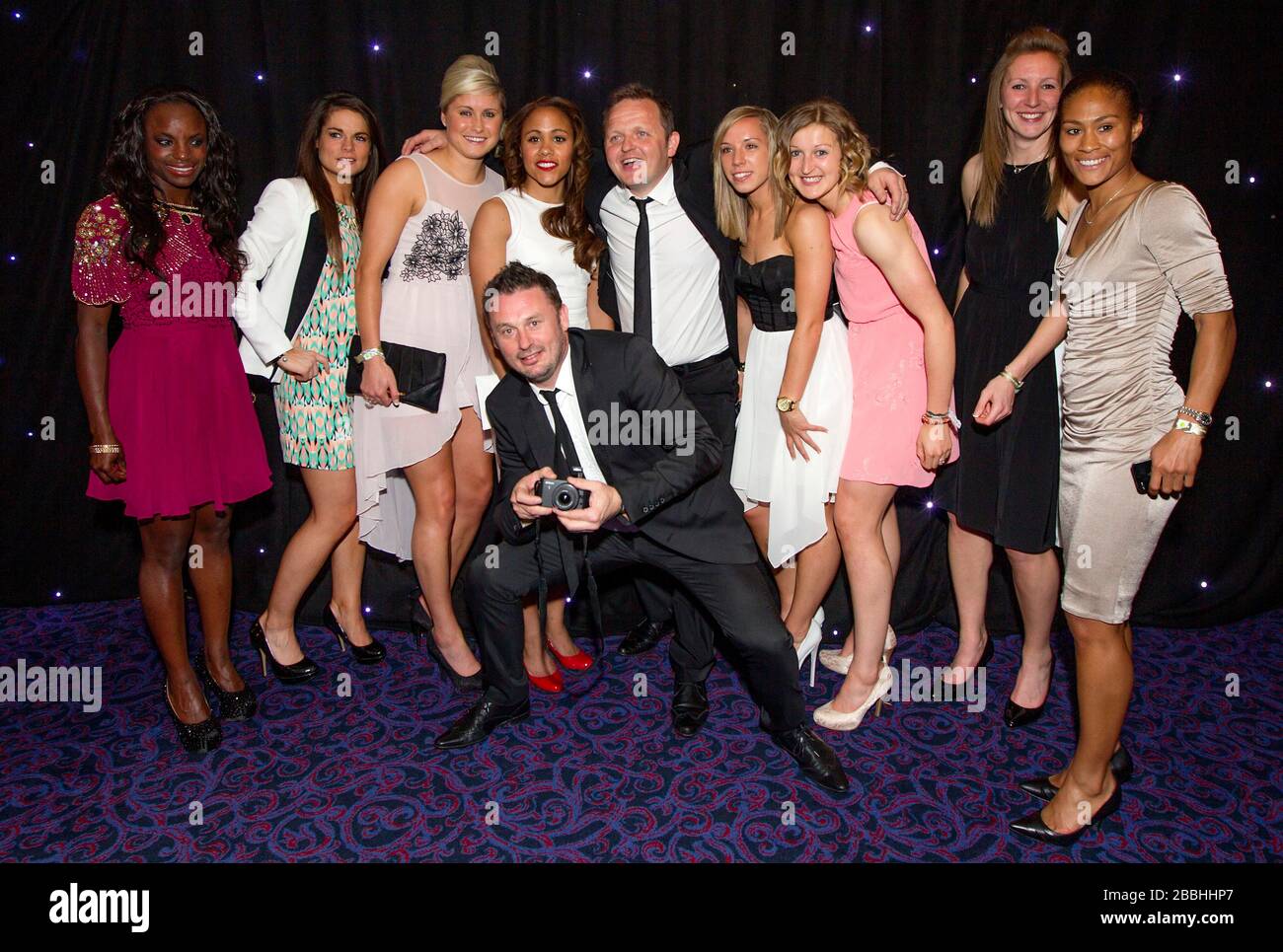 A guest (front) with (left to right) Eniola Aluko, Claire Rafferty ...