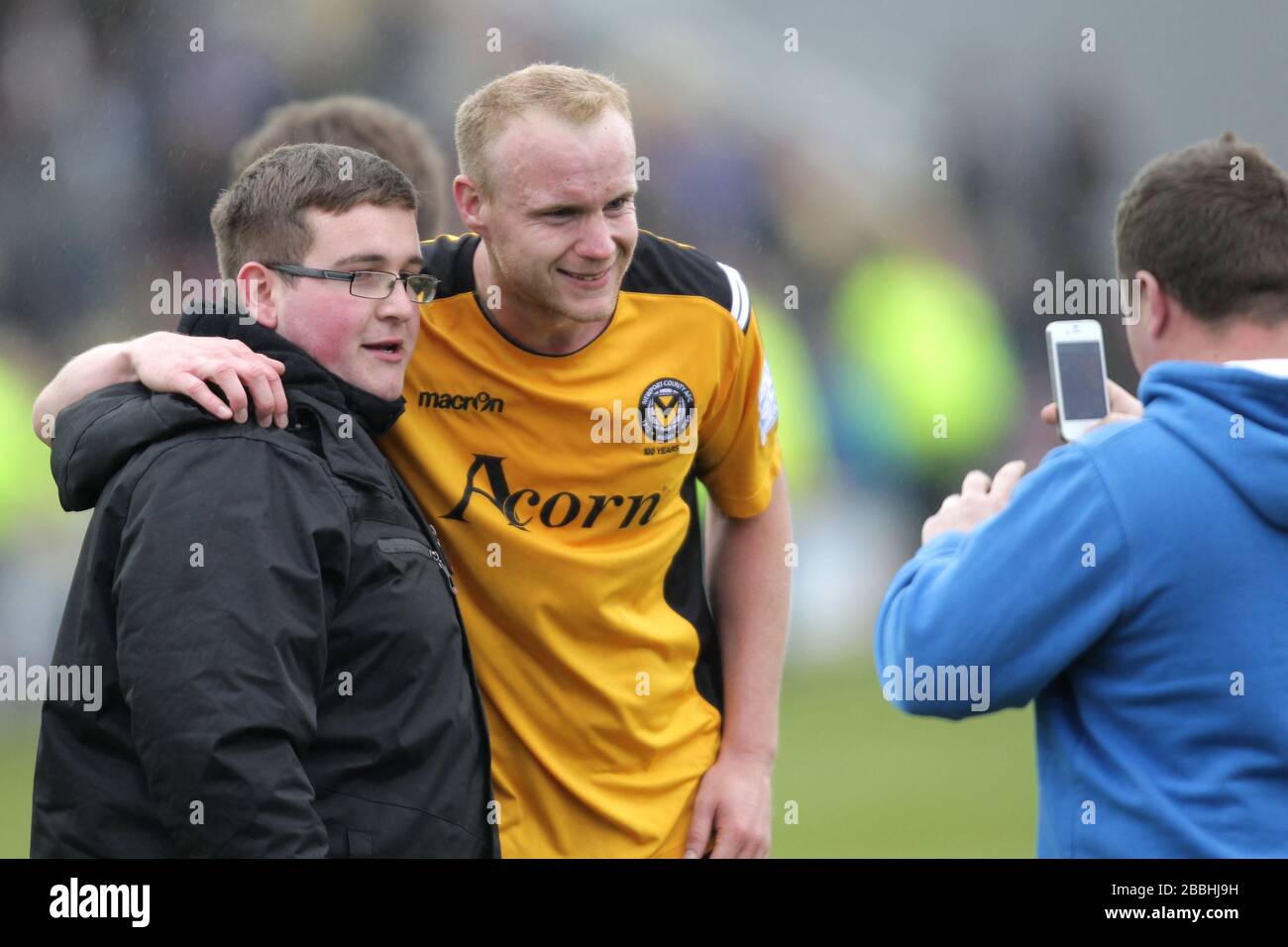 Newport AFC's Lee Minshull celebrates the win against Grimsby Town by ...